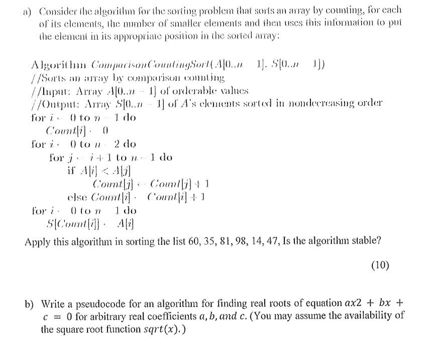 A Consider The Algotithm For The Sorting Problem