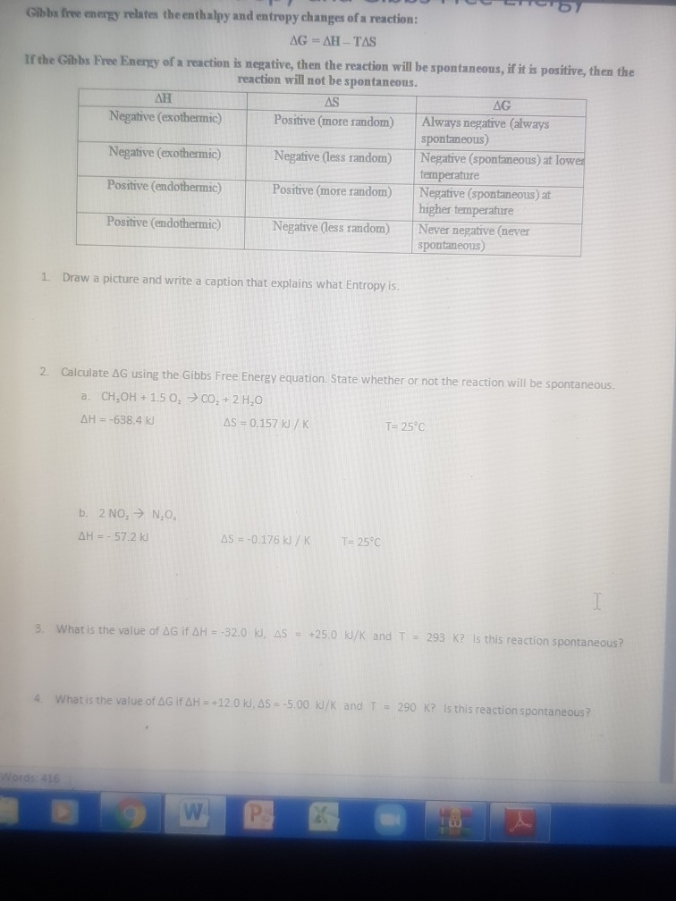 Solved Gibbs free energy relates the enthalpy and entropy | Chegg.com