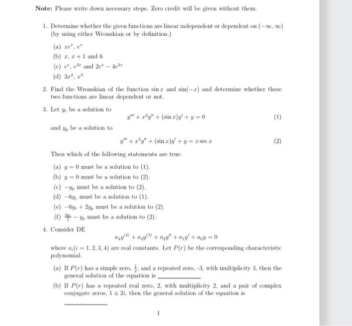 Solved Note: Please write down necessary steps. Zero credit | Chegg.com