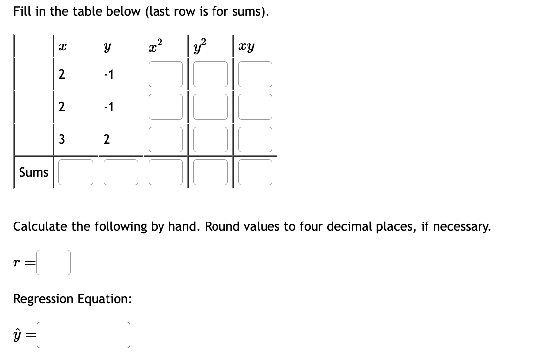 Fill in the table below (last row is for | Chegg.com