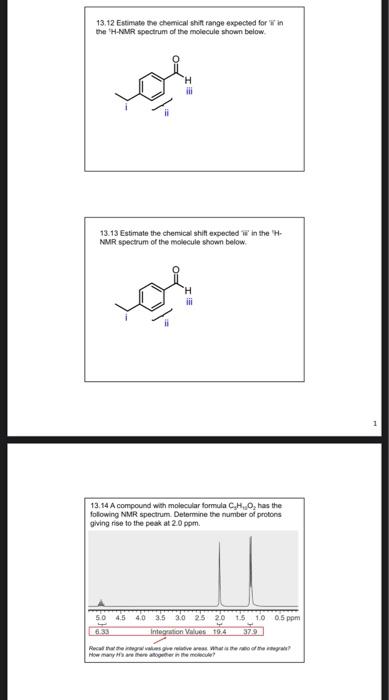 Solved 13,12 Eatinate the chemical shit range expected for | Chegg.com