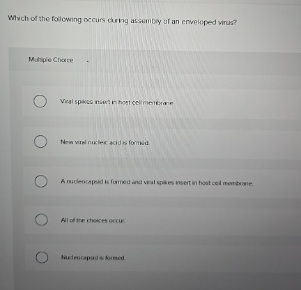 Solved Which of the following occurs during assembly of an | Chegg.com