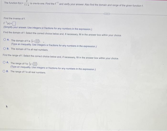 Solved Find the inverse of f. f−1(x)= (Simplify your answer. | Chegg.com