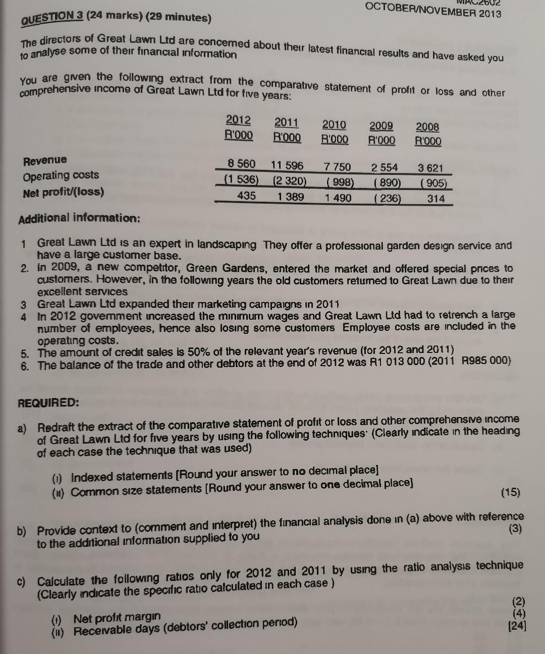 Solved Accounting 2, question paper of October/ November | Chegg.com
