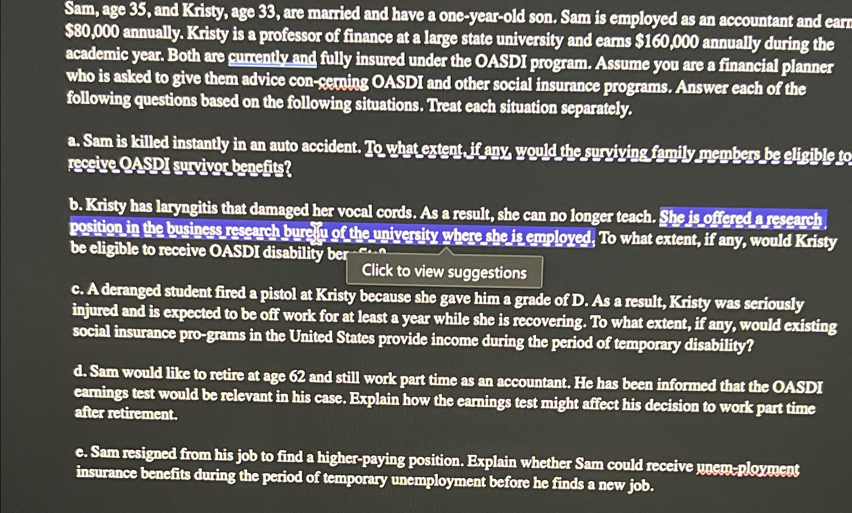 Solved Sam, age 35, ﻿and Kristy, age 33, ﻿are married and | Chegg.com