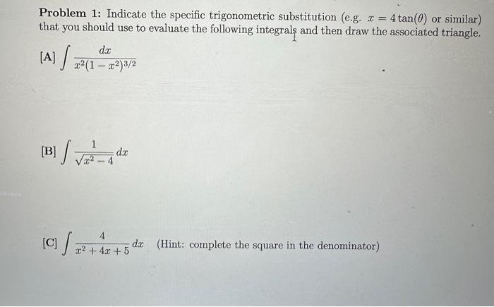 Solved Problem 1: Indicate the specific trigonometric | Chegg.com