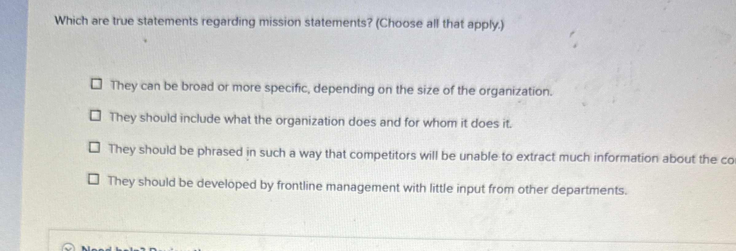 Solved Which are true statements regarding mission | Chegg.com