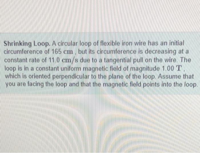 Solved Shrinking Loop. A circular loop of flexible iron wire | Chegg.com