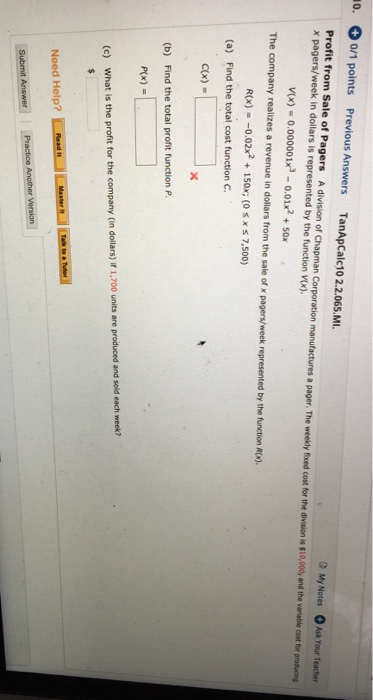Solved 10. 01 points Previous Answers TanApCalc10 | Chegg.com Solved 10. 01 points Previous Answers TanApCalc10 | Chegg.com