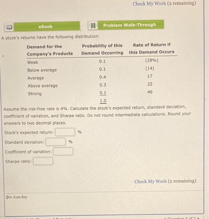 Solved Check My Work (2 remaining) eBook Problem | Chegg.com
