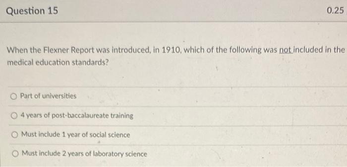 Solved Question 15 0.25 When the Flexner Report was | Chegg.com