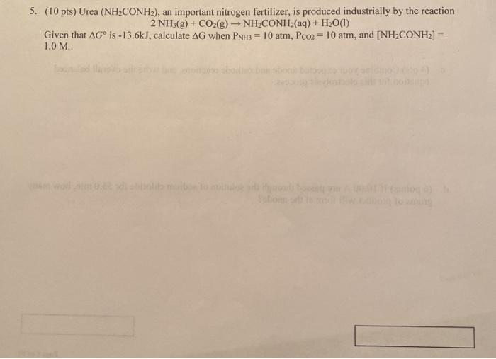 Solved 5. (10 pts) Urea (NH2CONH2), an important nitrogen | Chegg.com