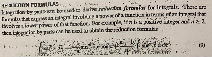 Solved 61. Use reduction formula (9) to evaluate TT 。 (a) / | Chegg.com