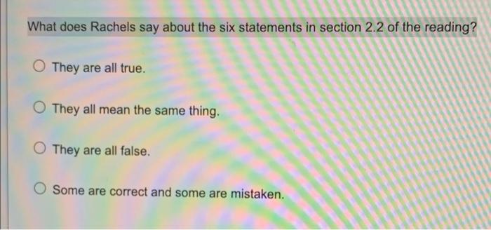 What does Rachels say about the six statements in | Chegg.com