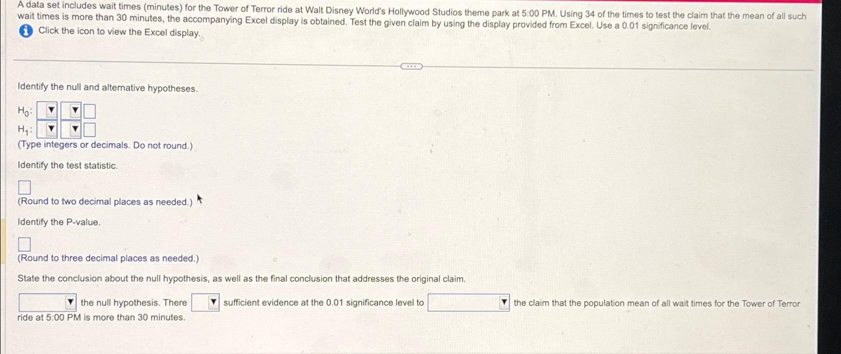 (i) ﻿Click the icon to view the Excel | Chegg.com
