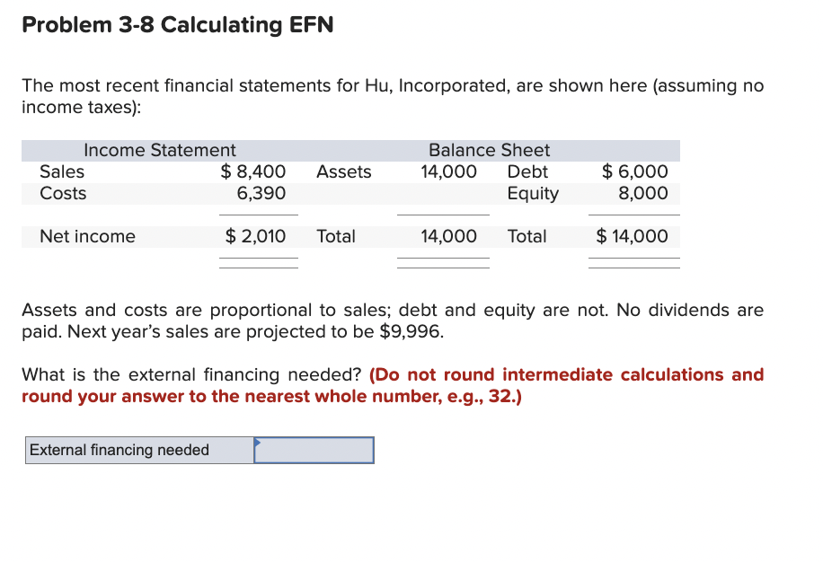 Solved Problem 3-8 ﻿Calculating EFNThe most recent financial | Chegg.com