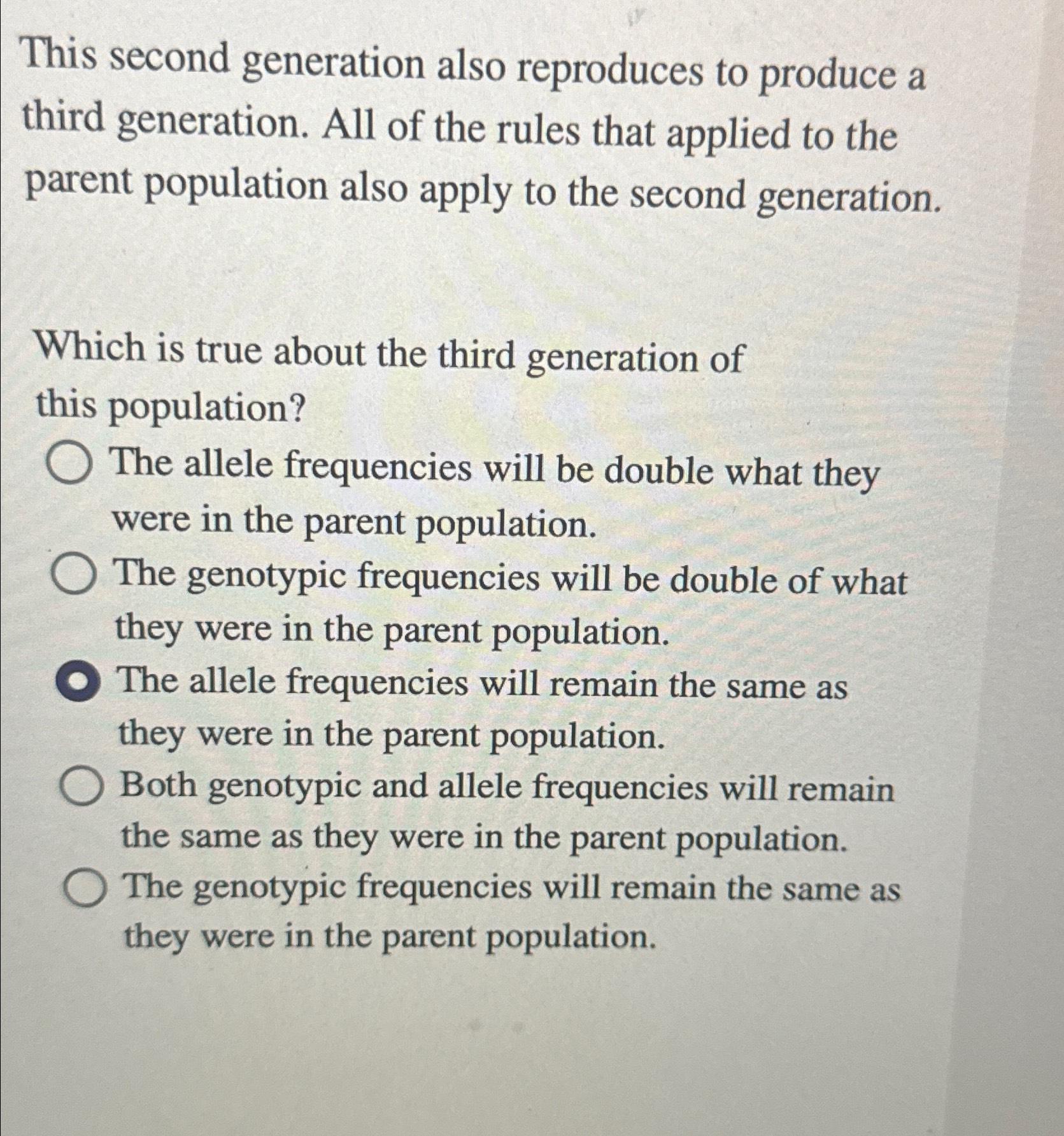 Solved This second generation also reproduces to produce a | Chegg.com