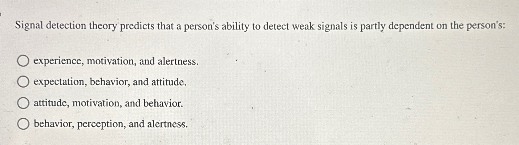 Solved Signal detection theory predicts that a person's | Chegg.com