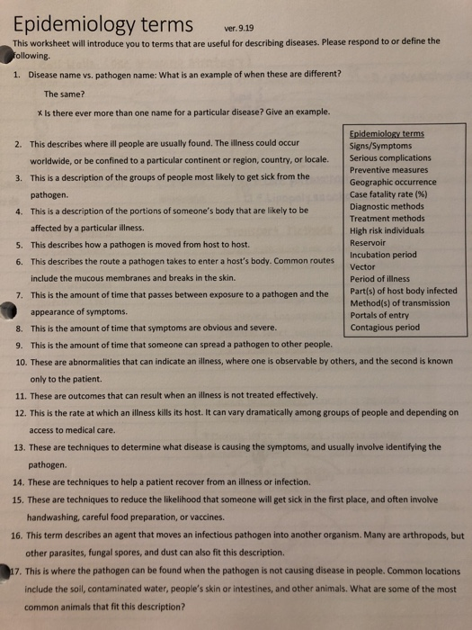 Solved Epidemiology terms ver. 9.19 This worksheet will | Chegg.com