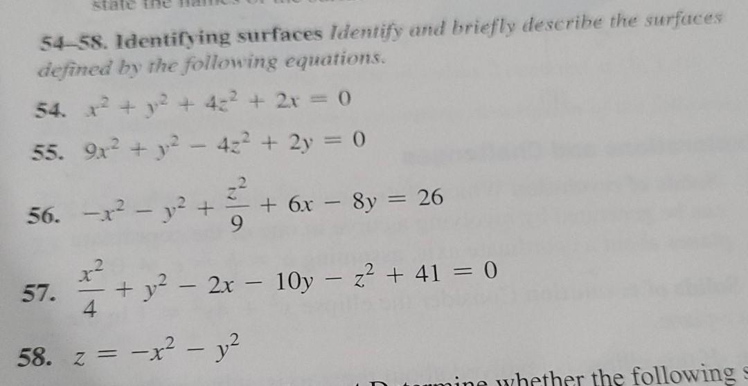 Solved 54–58. Identifying surfaces Identify and briefly | Chegg.com