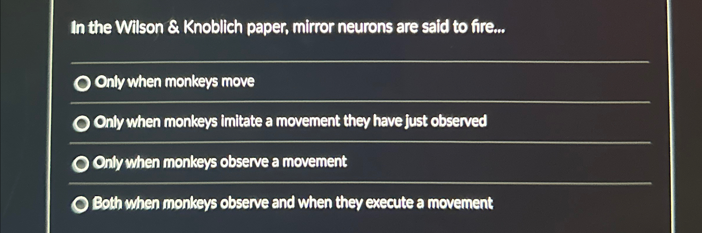 Solved In the Wilson & Knoblich paper, mirror neurons are | Chegg.com