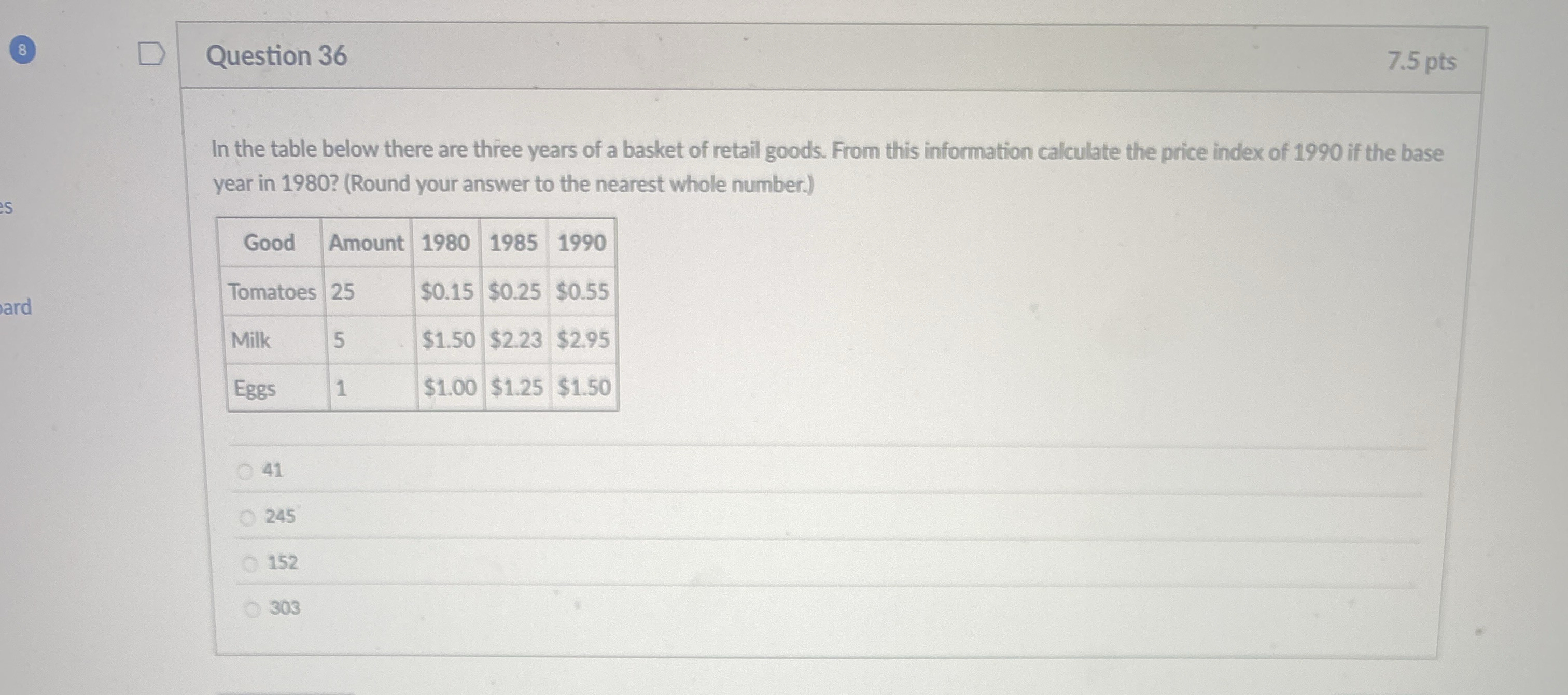 Solved (8)Question 367.5 ﻿ptsIn the table below there are | Chegg.com