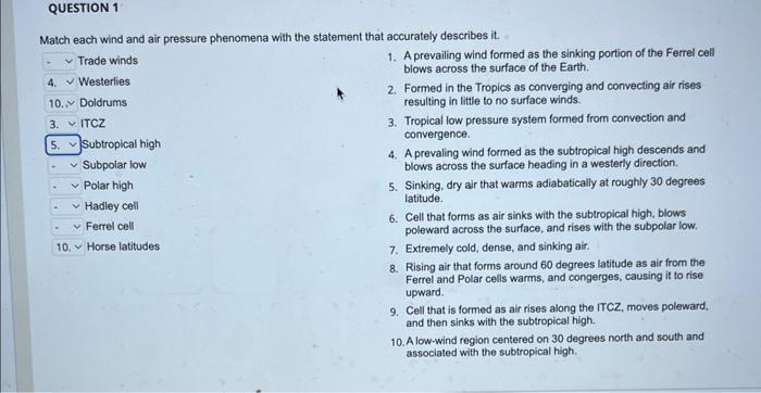 Solved Match each wind and air pressure phenomena with the | Chegg.com
