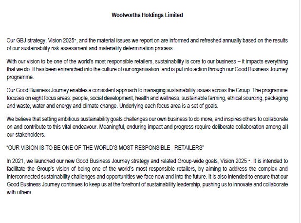 Solved Woolworths Holdings Limited Our GBJ strategy, Vision | Chegg.com