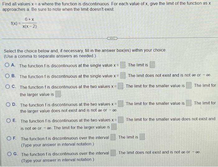 Solved Find all values x=a where the function is | Chegg.com