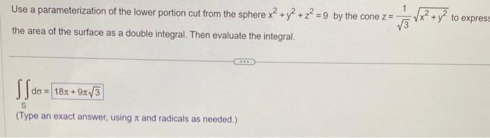 Solved Use A Parameterization Of The Lower Portion Cut From