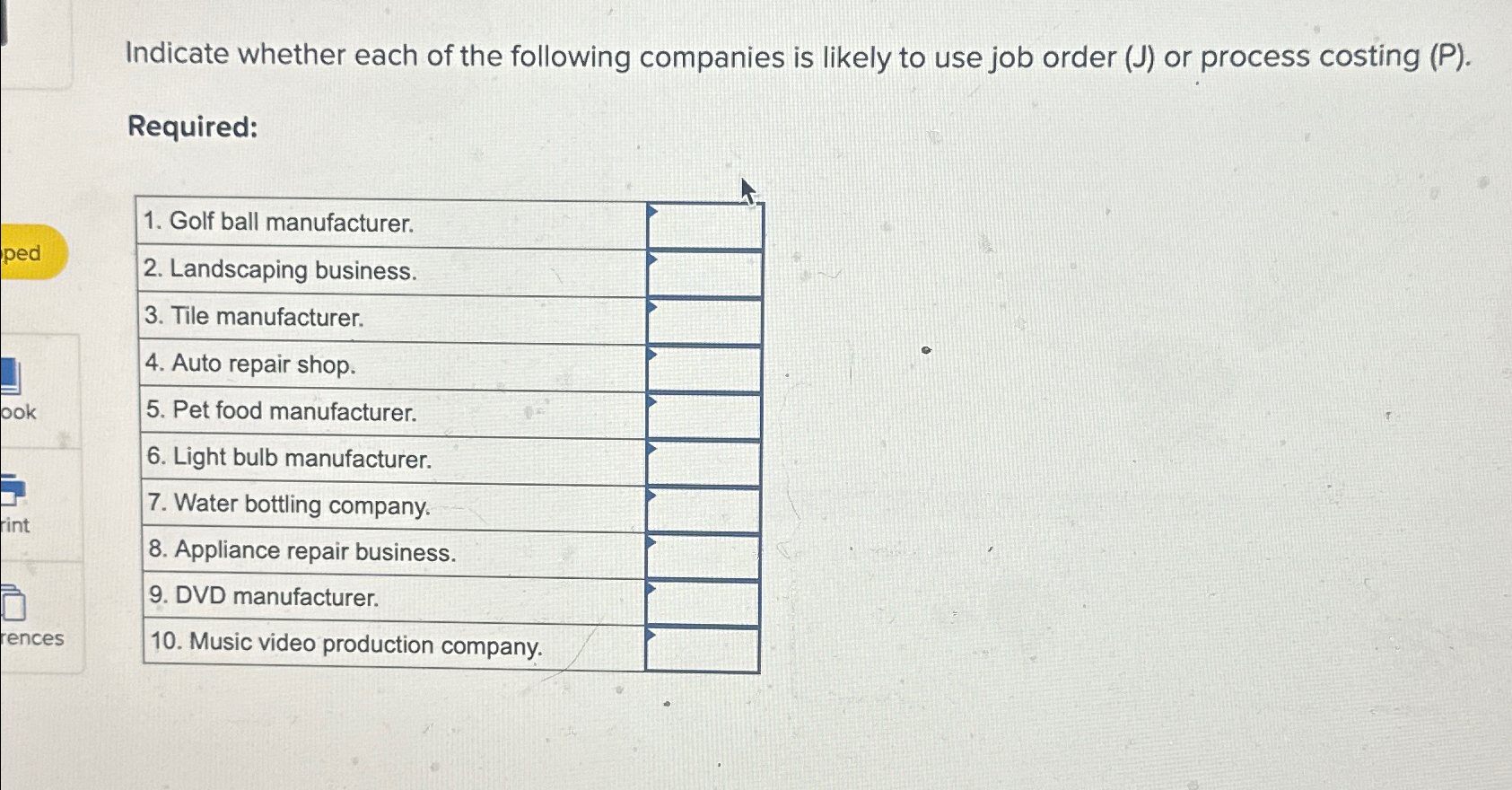 Solved Indicate whether each of the following companies is | Chegg.com