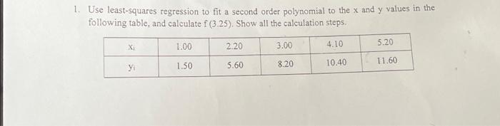 Solved 1. Use least-squares regression to fit a second order | Chegg.com