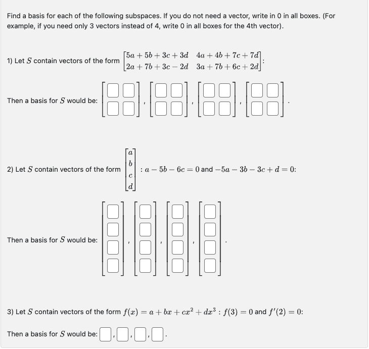 Solved Find a basis for each of the following subspaces. If | Chegg.com