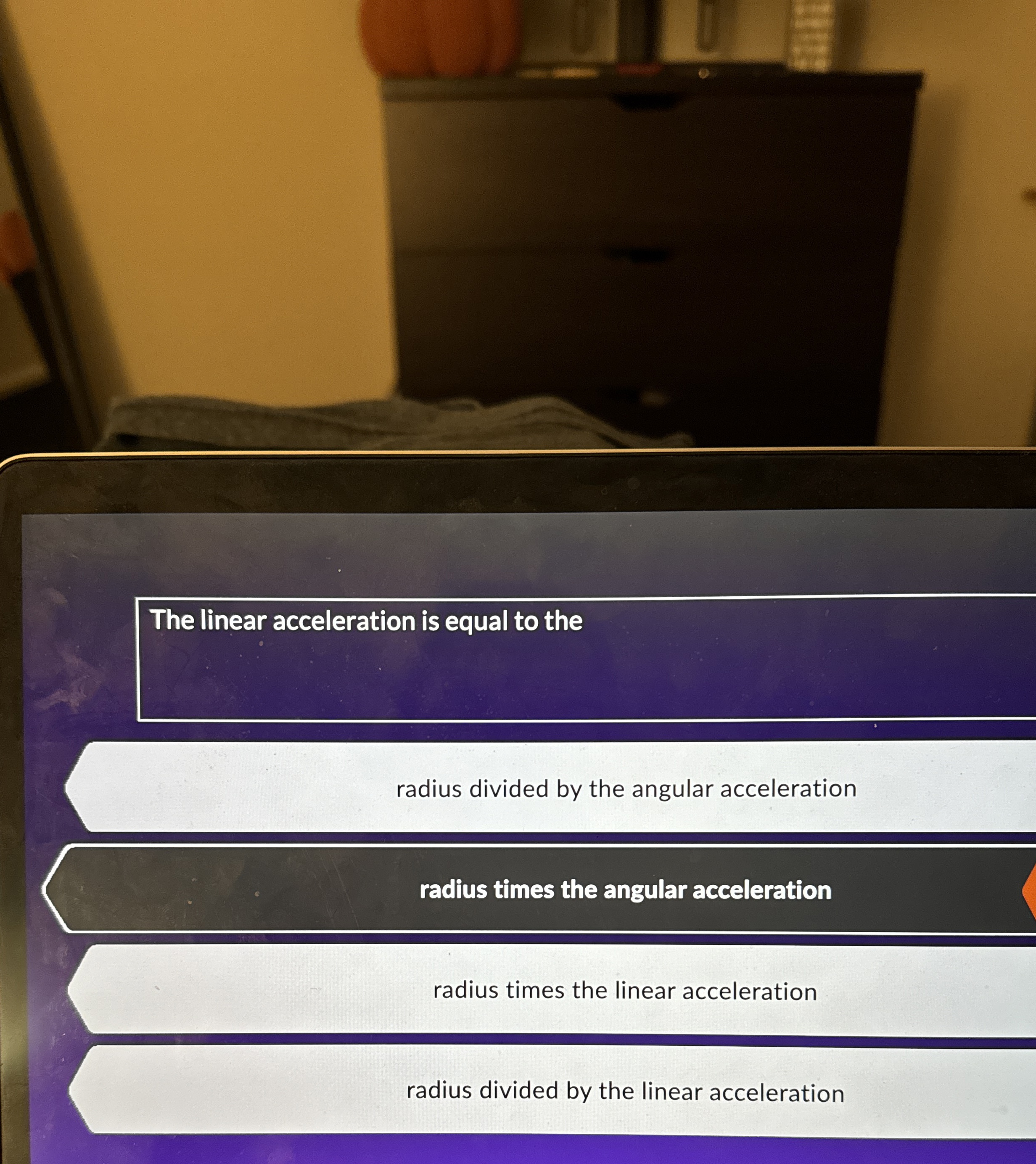 Solved The linear acceleration is equal to theradius divided | Chegg.com