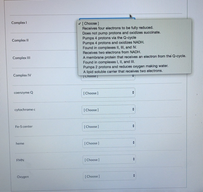 Solved Complex Complex II [Choose ] Receives four electrons | Chegg.com
