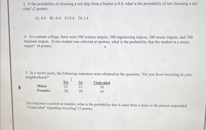 Solved 3. If the probability of choosing a red chip from a | Chegg.com