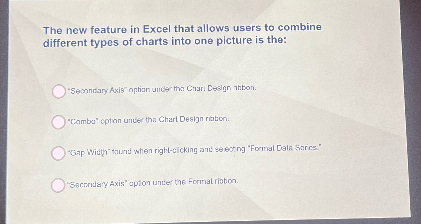 Solved The new feature in Excel that allows users to combine | Chegg.com