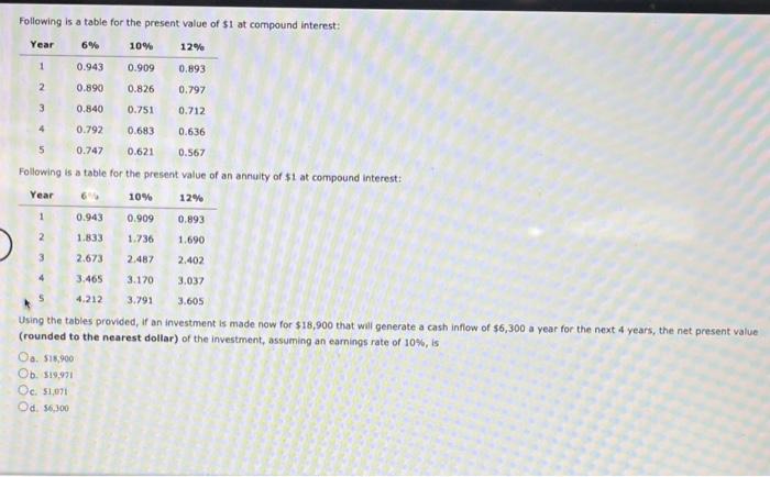 Solved Following is a table for the present value of $1 at | Chegg.com