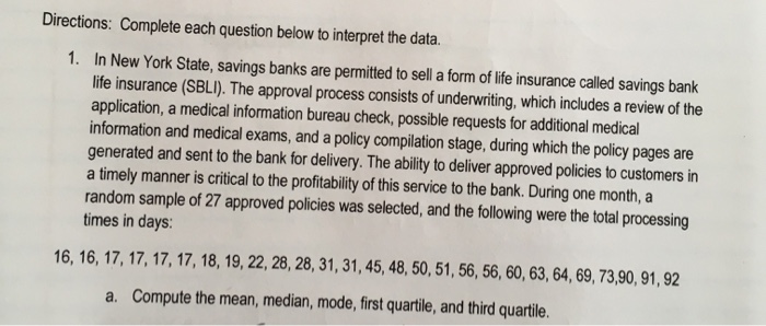 Solved Directions: Complete each question below to interpret | Chegg.com