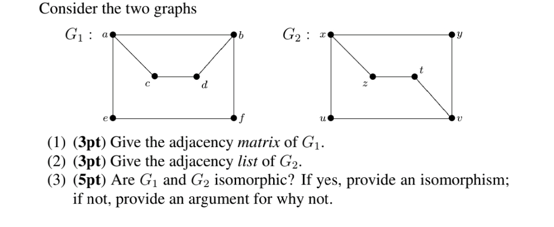 Solved Consider the two graphs (1) (3pt) Give the adjacency | Chegg.com