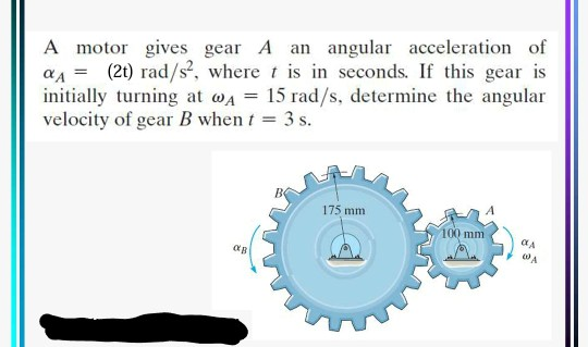 Solved A motor gives gear A an angular acceleration of an = | Chegg.com
