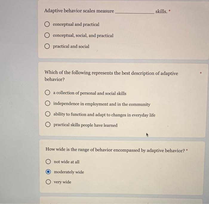 Solved Adaptive behavior scales measure skills. * conceptual | Chegg.com