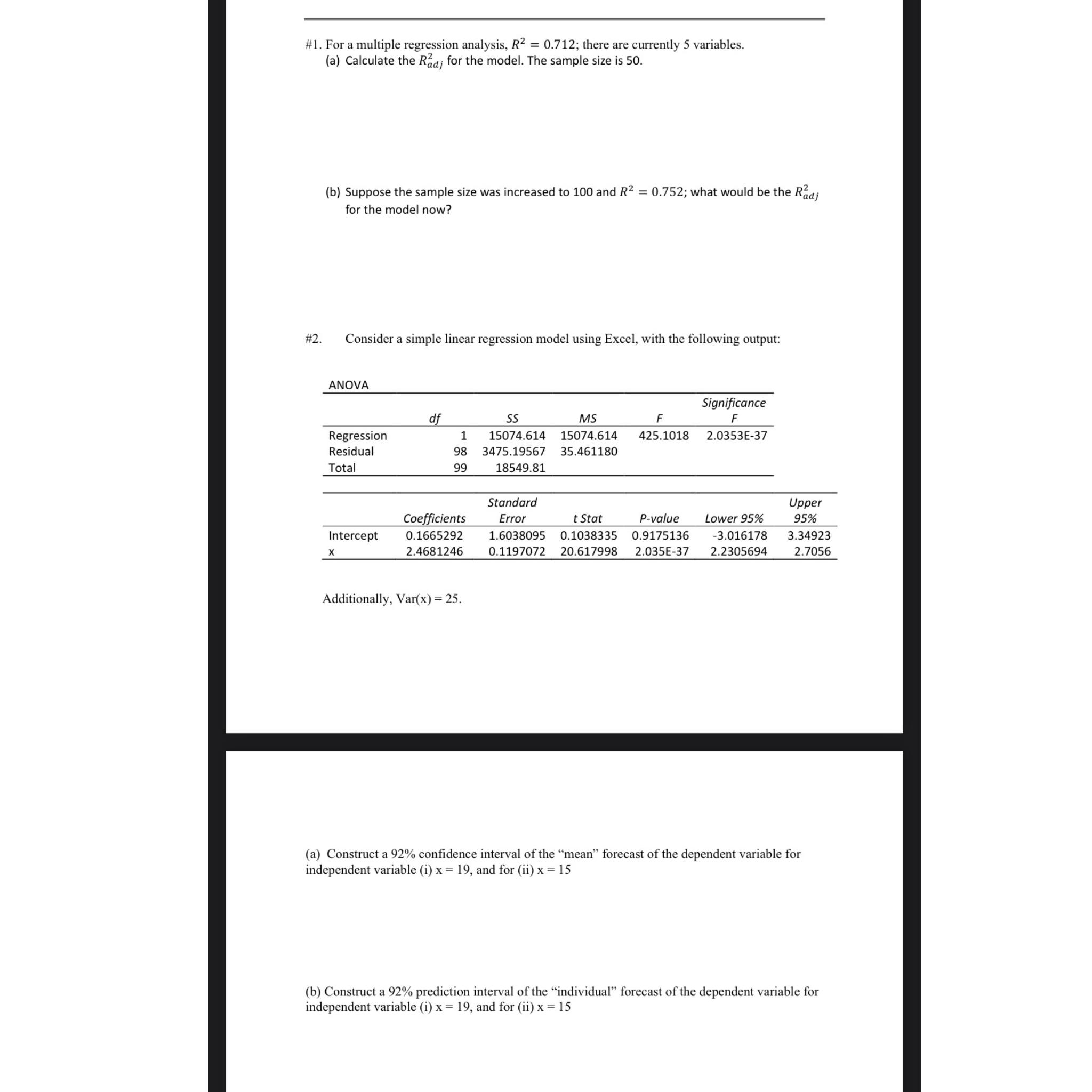 Solved #1. ﻿For a multiple regression analysis, R2=0.712; | Chegg.com