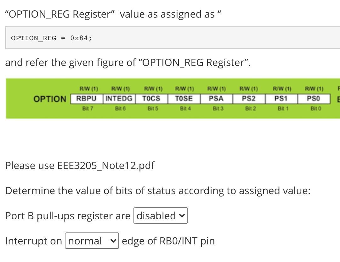 11 "OPTION_REG Register" value as assigned as OPTION | Chegg.com