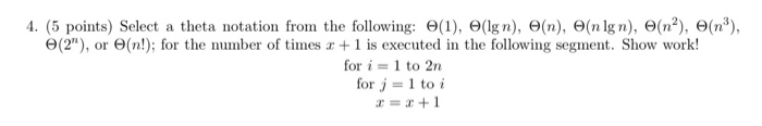 Solved 4. (5 points) Select a theta notation from the | Chegg.com