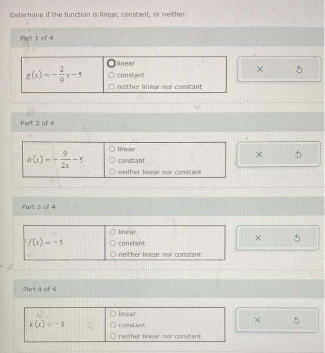 Solved Determine if the function is linear, constant, or | Chegg.com