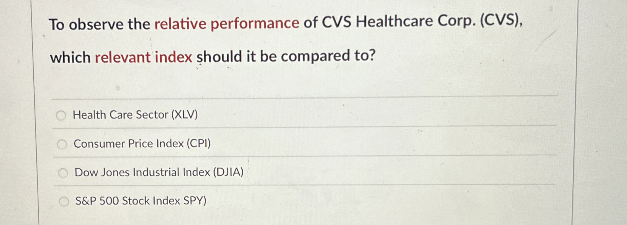 Solved To observe the relative performance of CVS Healthcare | Chegg.com