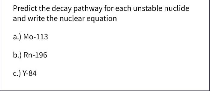 Solved Predict the decay pathway for each unstable nuclide | Chegg.com