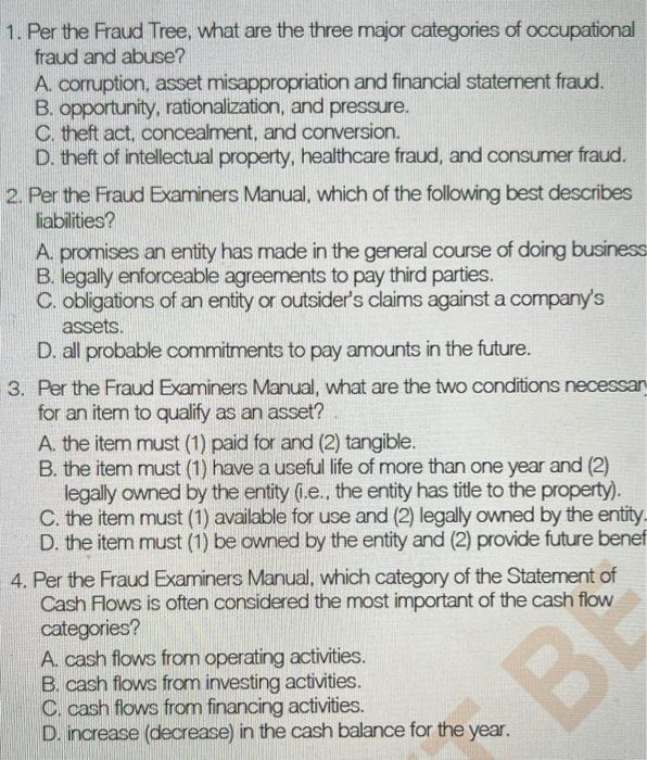 Solved 1. Per the Fraud Tree, what are the three major | Chegg.com