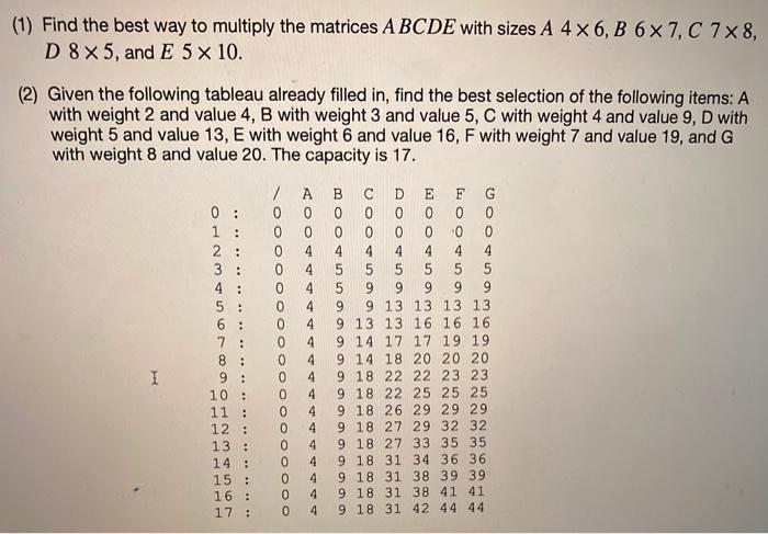 Solved (1) Find the best way to multiply the matrices ABCDE | Chegg.com